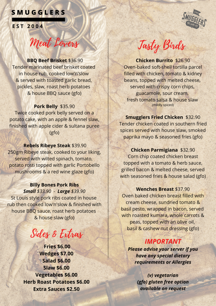 Menus - Smugglers Pub & Cafe